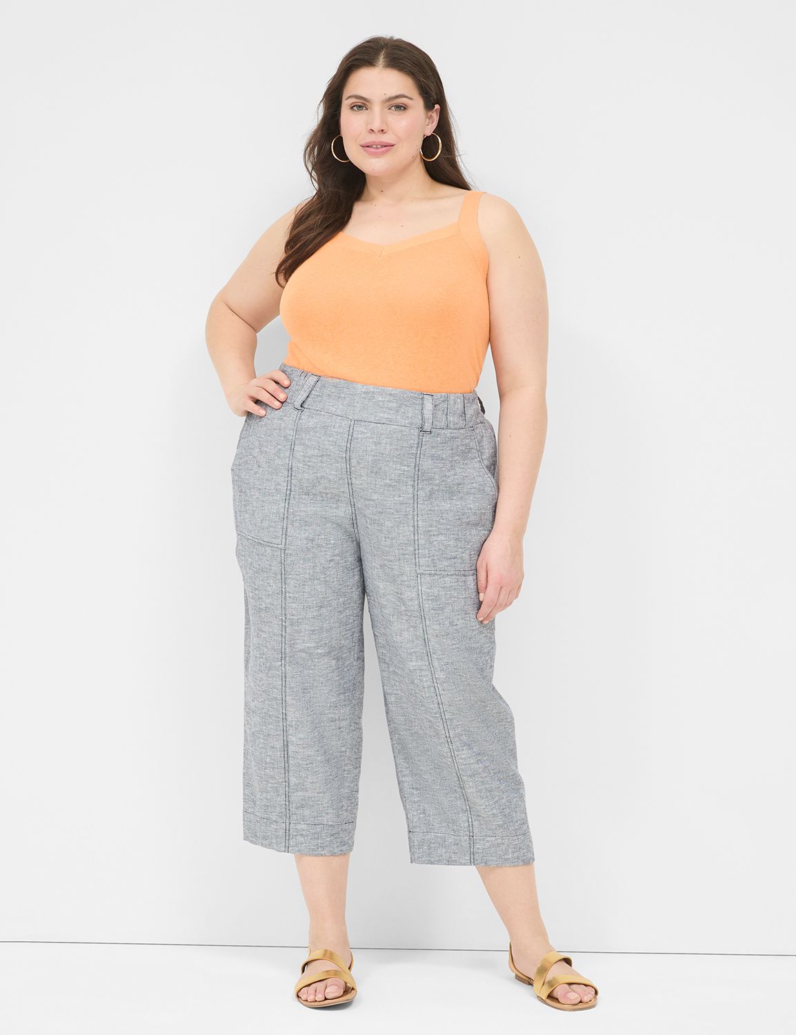 THE TWILL LINEN BELTED CAPRI 114126 | LaneBryant