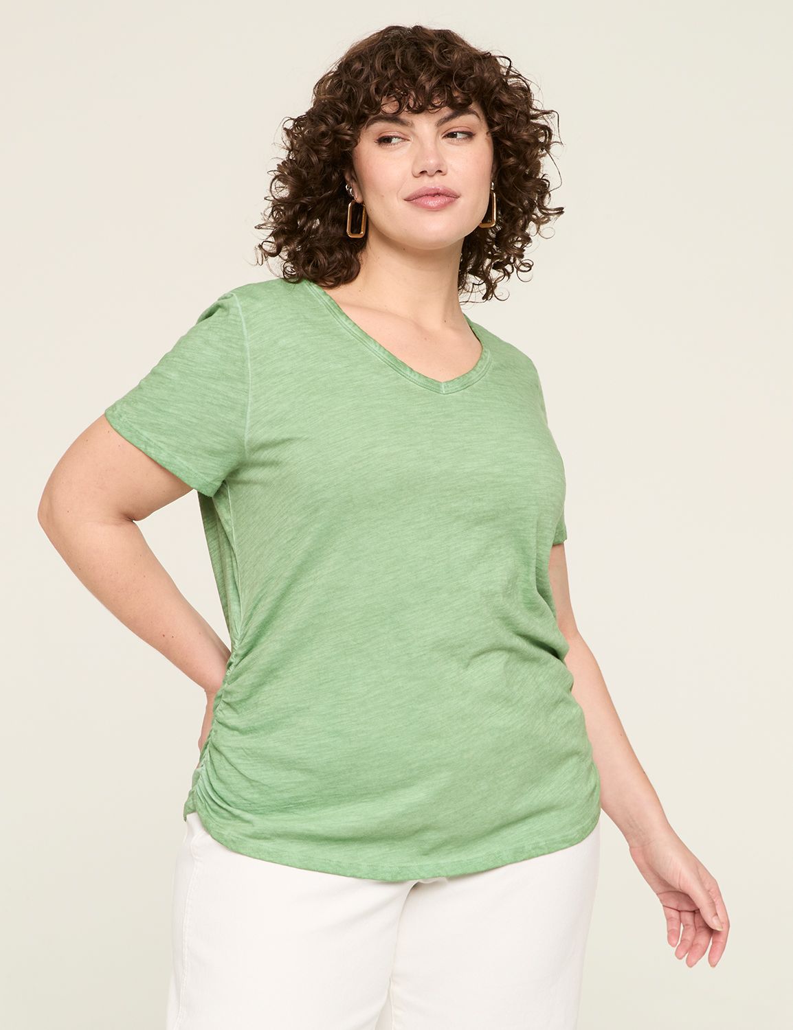 Short-Sleeve V-Neck Side-Ruched Tee | LaneBryant