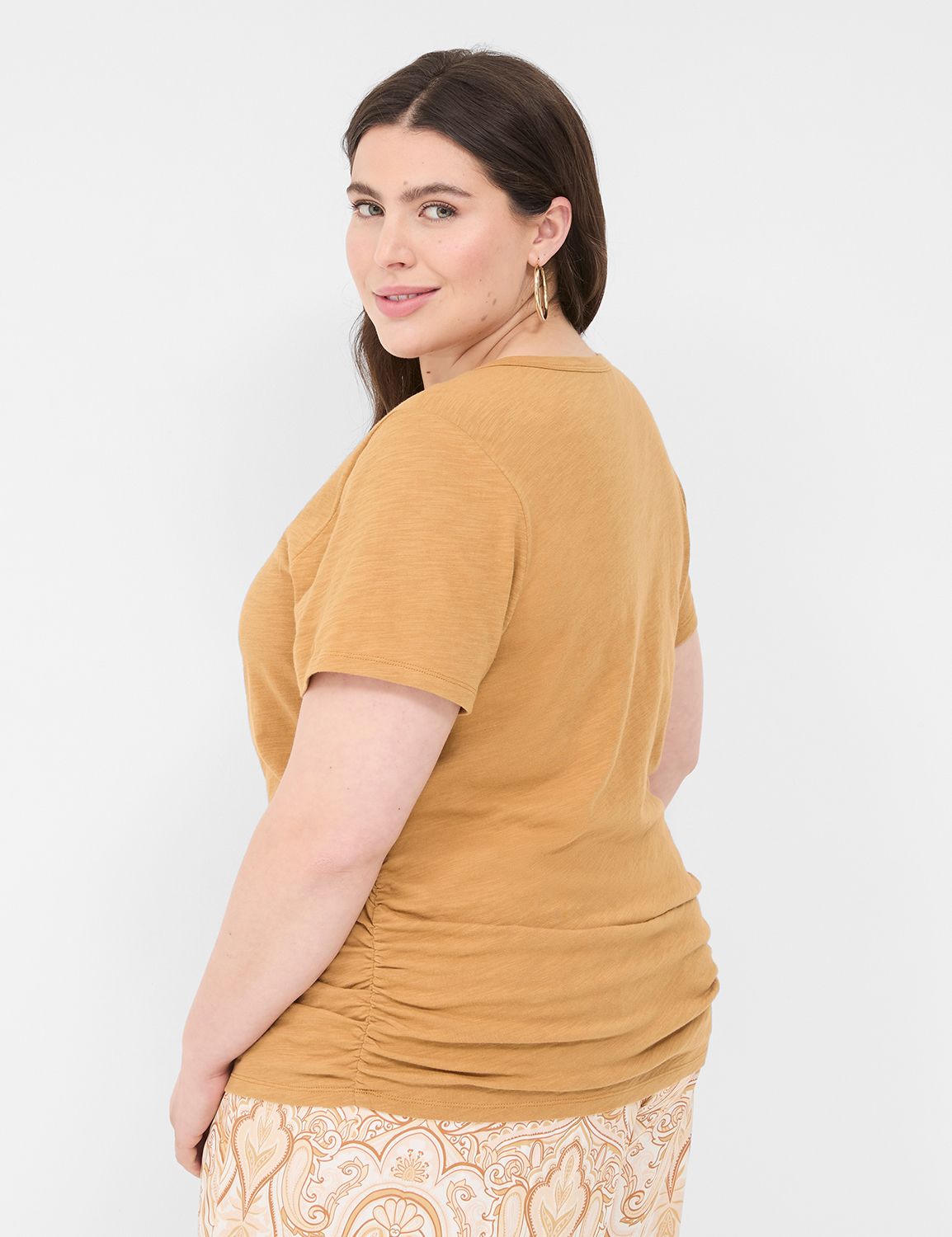 Short-Sleeve V-Neck Side-Ruched Tee | LaneBryant