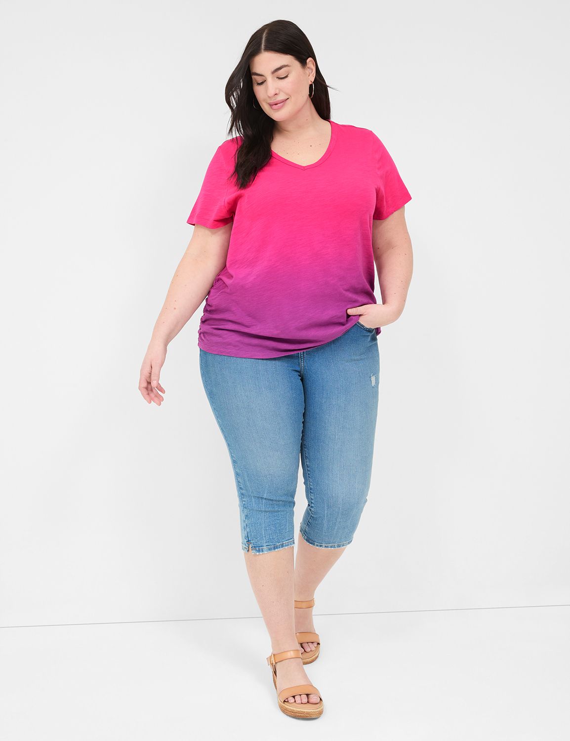 Short-Sleeve V-Neck Side-Ruched Tee | LaneBryant