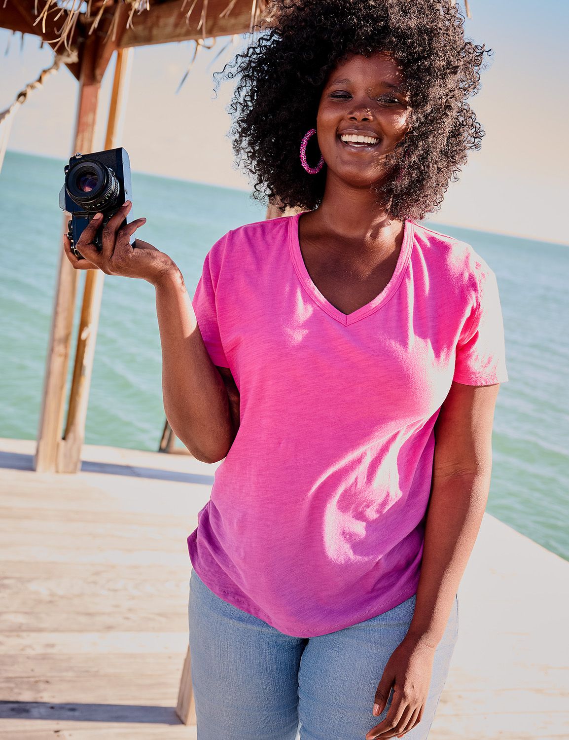 Short-Sleeve V-Neck Side-Ruched Tee | LaneBryant