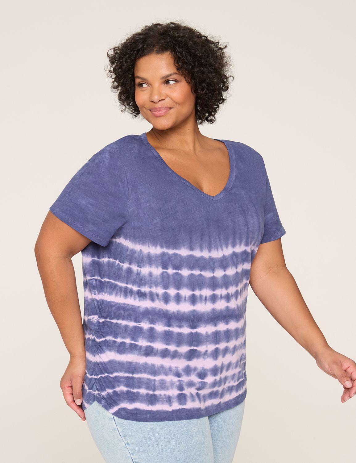 Casual Short Sleeve V-Neck Side Ruc | LaneBryant