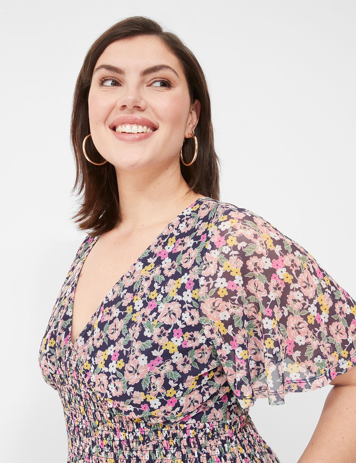 Flutter-Sleeve V-Neck Midi Dress | LaneBryant