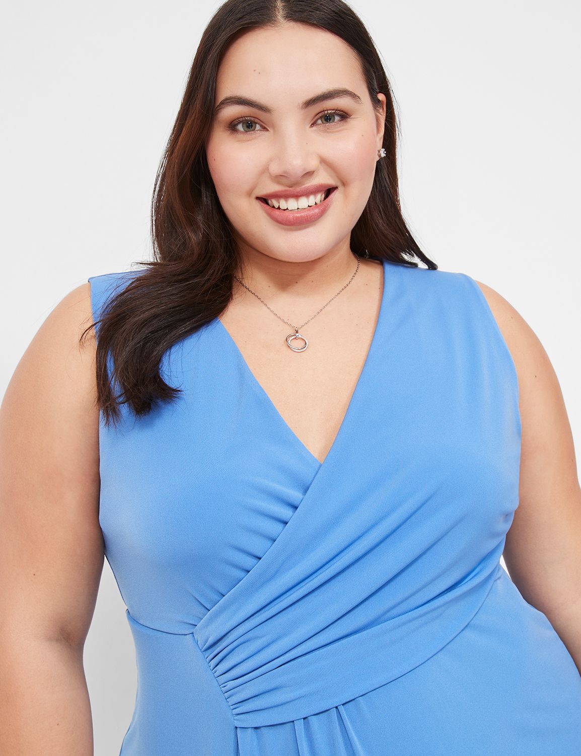 Surplice-Neck Drape-Front Jersey Midi Dress | LaneBryant