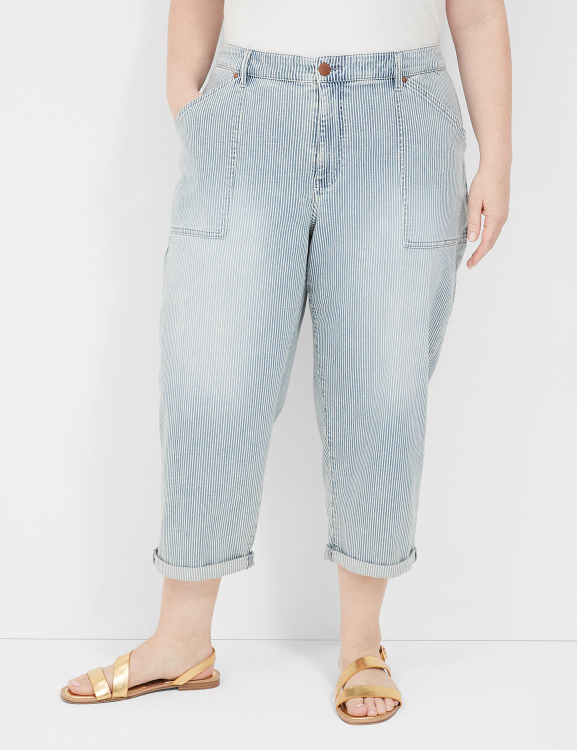 Railroad Stripe Boyfriend Fit Capri Jean | LaneBryant