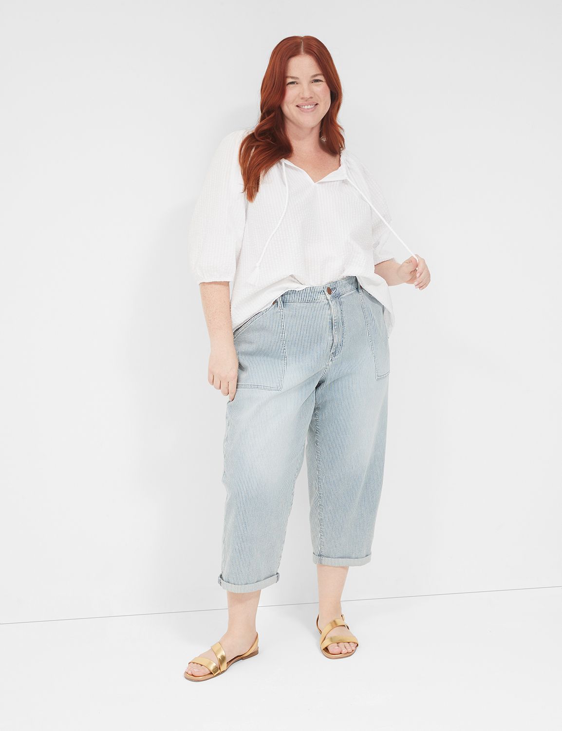 Railroad Stripe Boyfriend Fit Capri Jean | LaneBryant