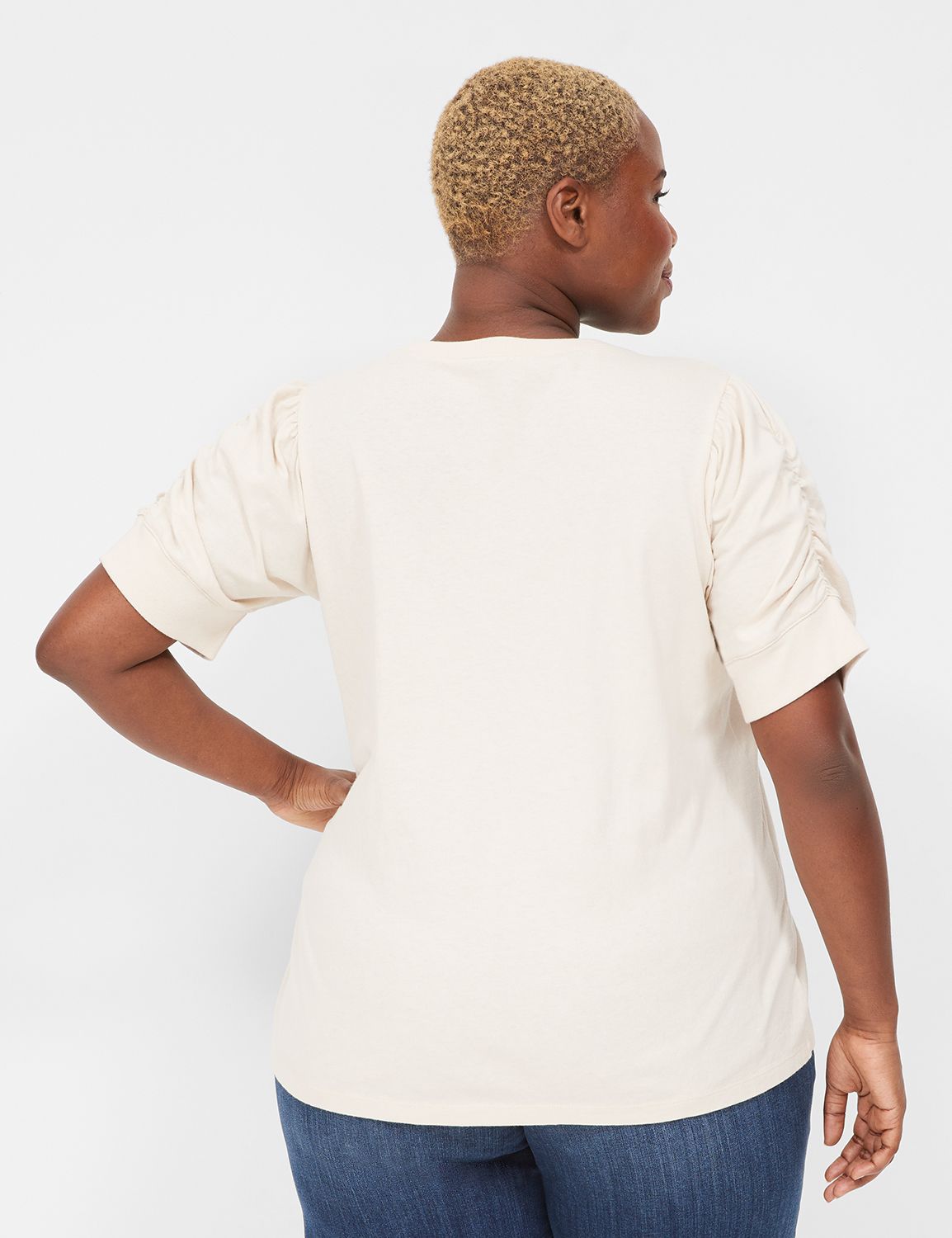 Classic Short Puff Sleeve Crew Neck | LaneBryant