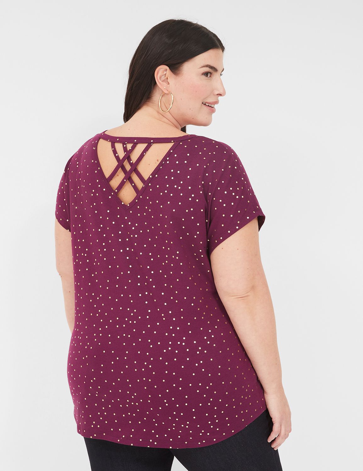 Foiled Strappy Back Dolman Tee S 11 | LaneBryant