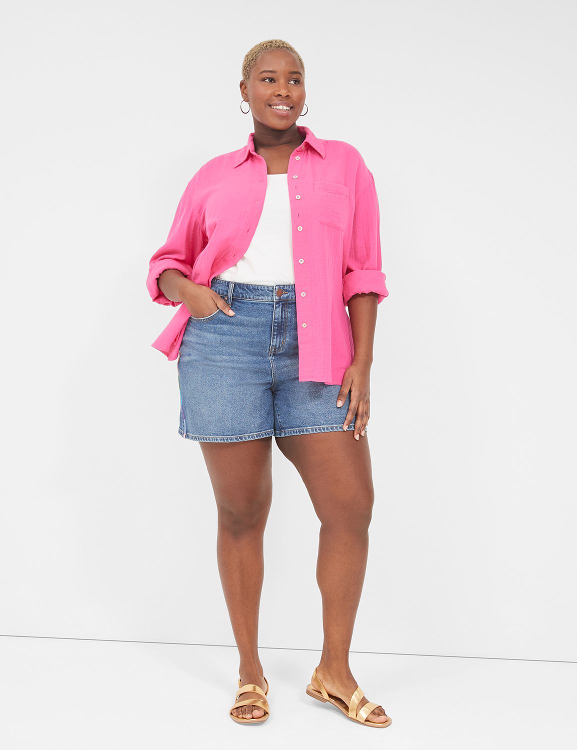 Plus Size | Classic Long Sleeve Button Down Bea | LaneBryant