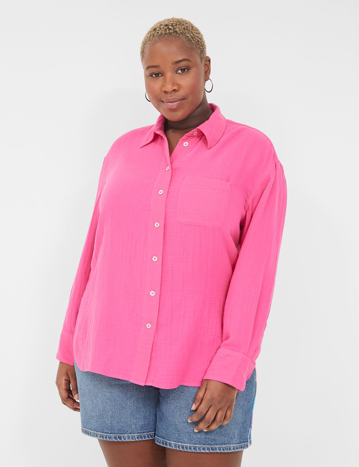 Plus Size | Classic Long Sleeve Button Down Bea | LaneBryant