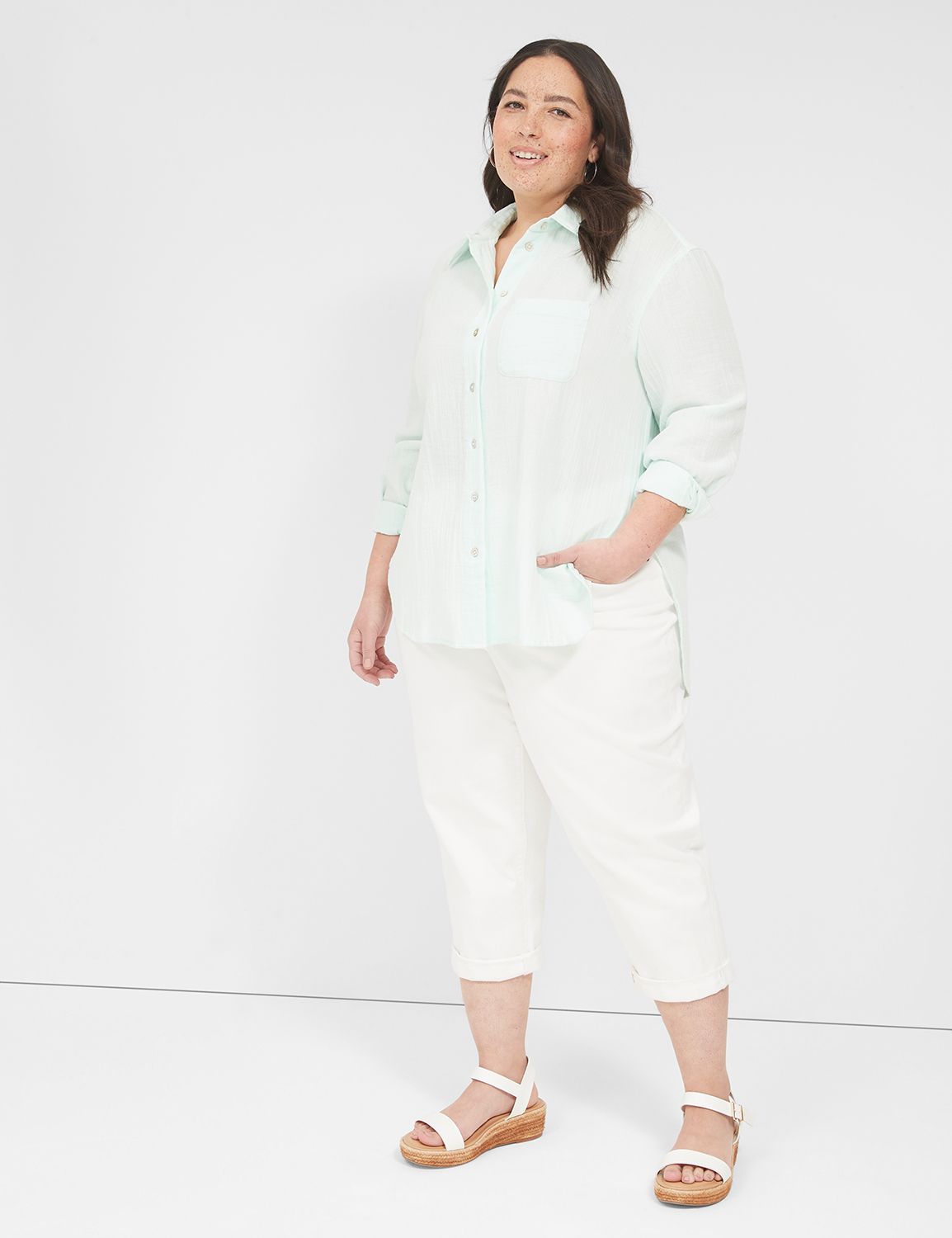 Plus Size | Classic Long Sleeve Button Down Bea | LaneBryant