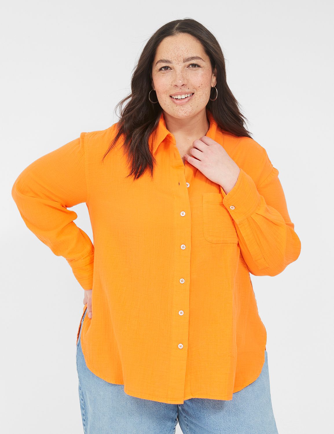 Plus Size | Classic Long Sleeve Button Down Bea | LaneBryant