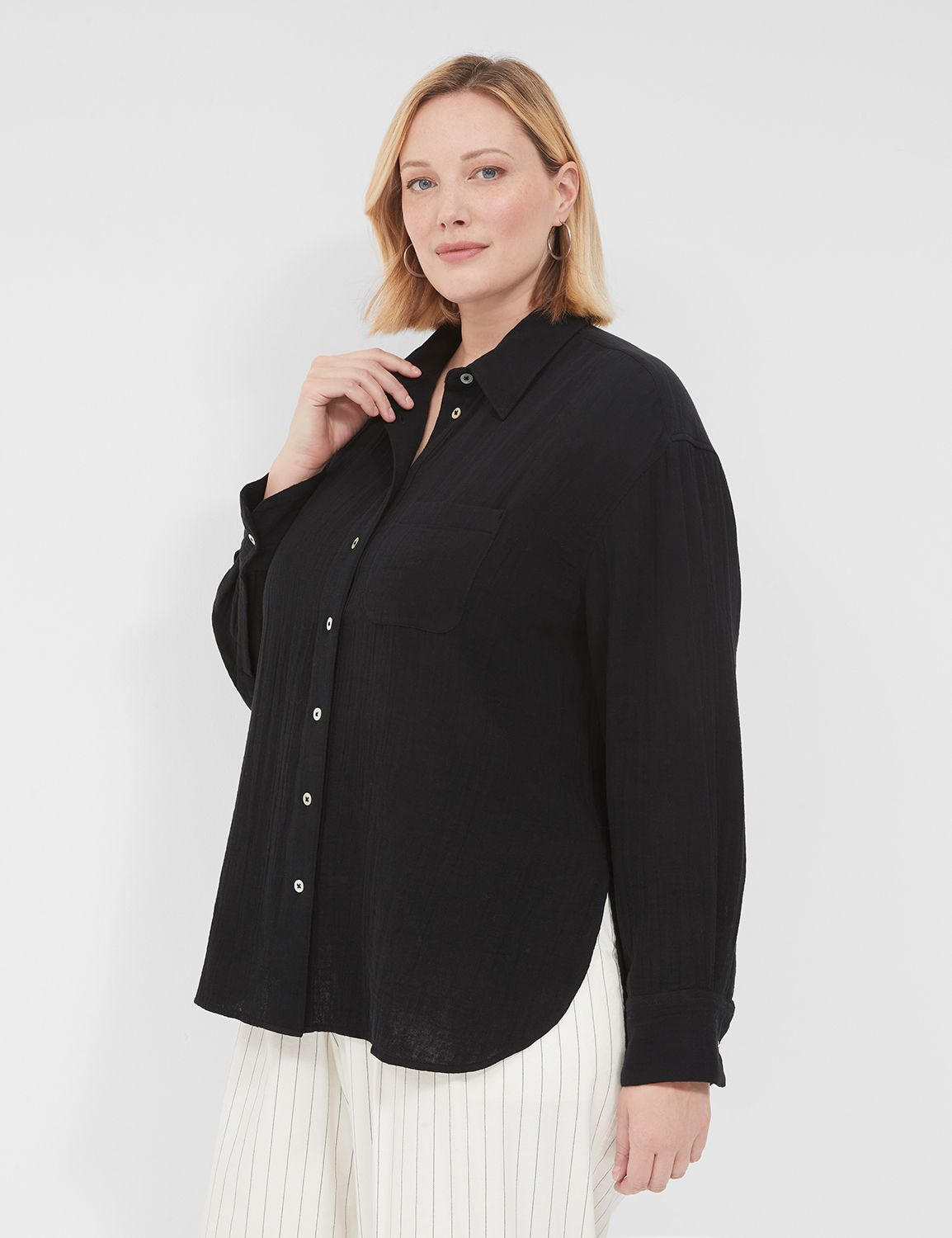 Plus Size | Classic Long Sleeve Button Down Bea | LaneBryant