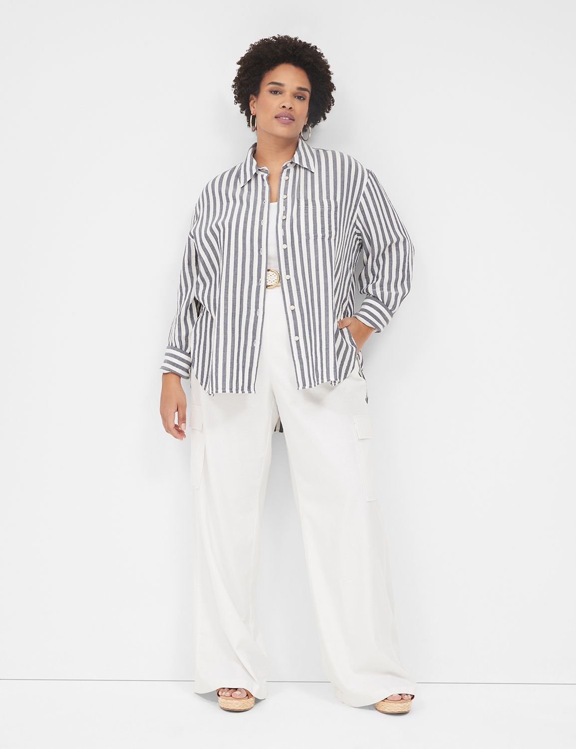 Plus Size | Classic Long Sleeve Button Down Bea | LaneBryant
