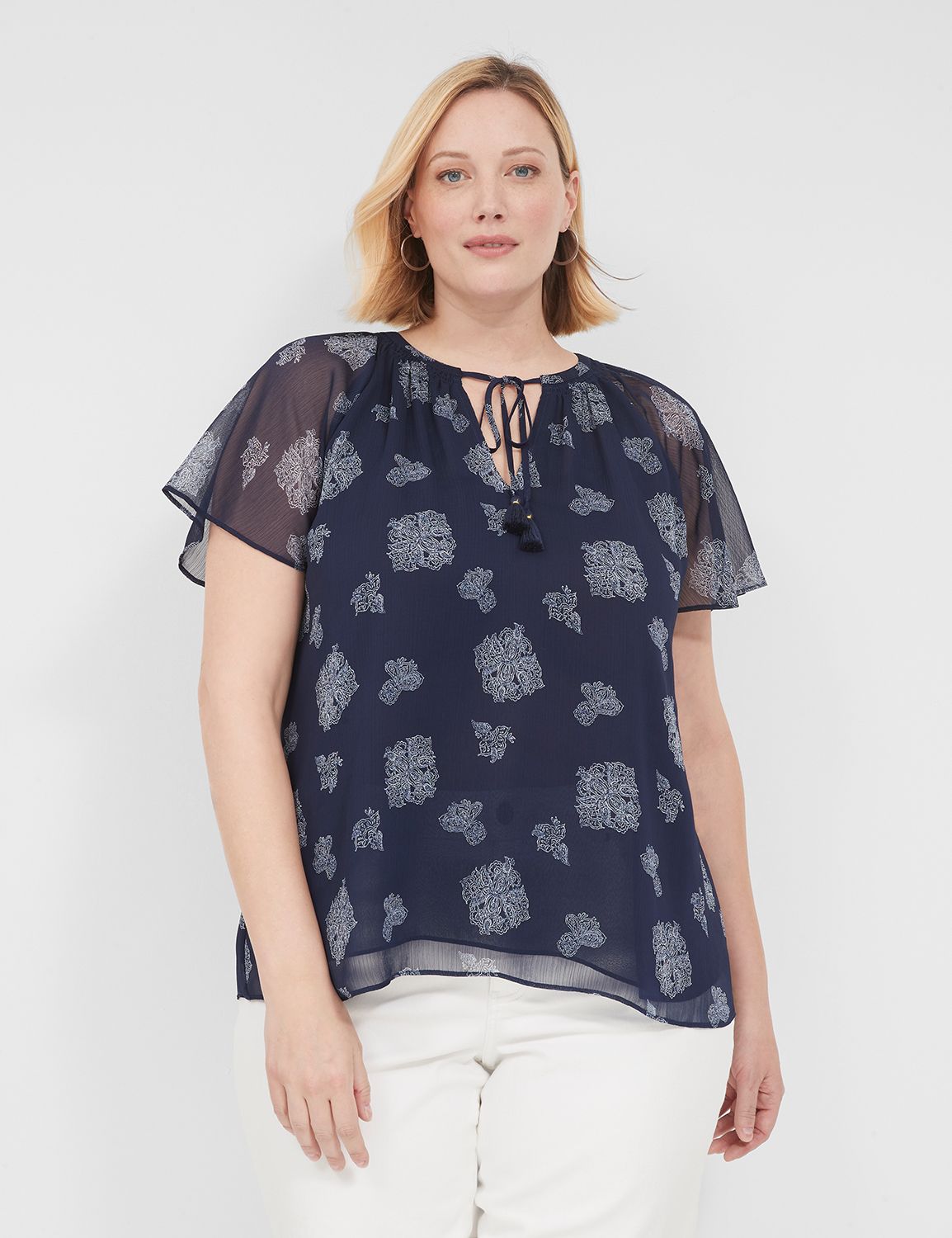 Swing Flutter Sleeve Split Neck Pop | LaneBryant
