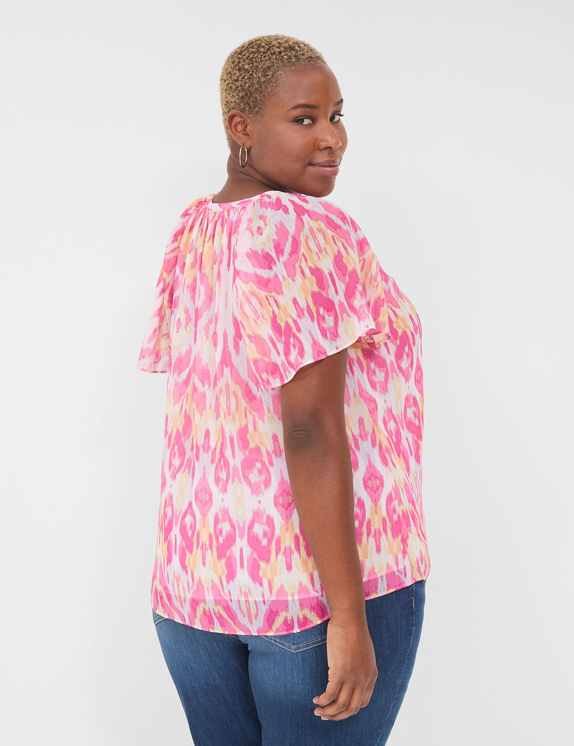 Swing Flutter Sleeve Split Neck Pop | LaneBryant