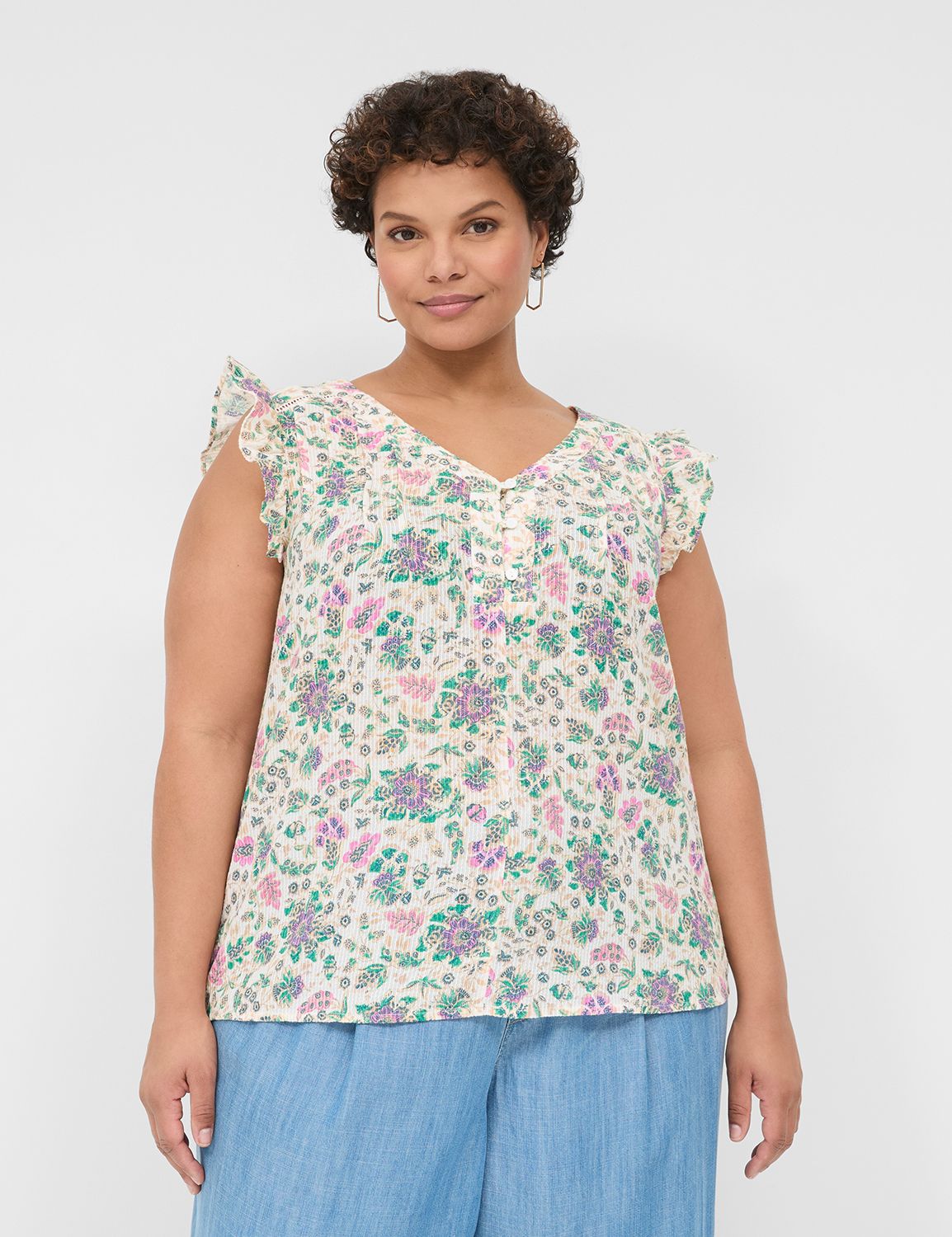 Casual Classic Cap Sleeve Flutter V | LaneBryant