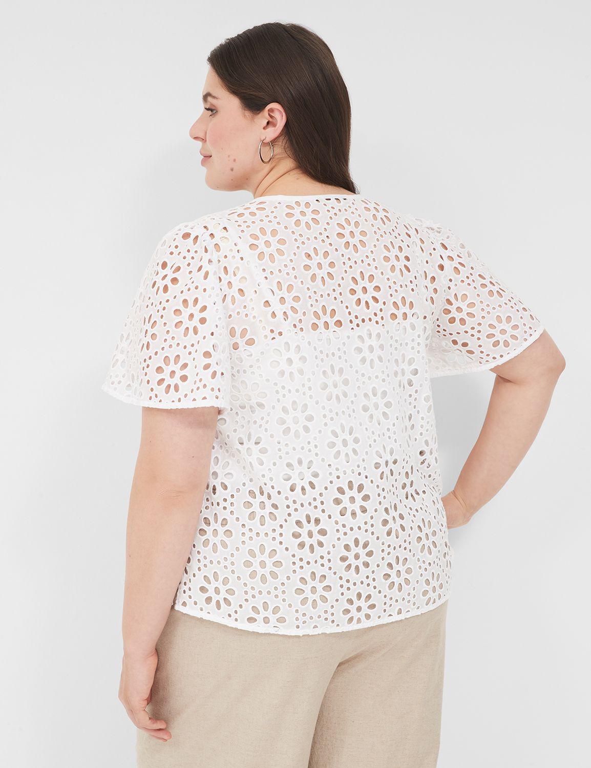 Sheer Flutter-Sleeve Eyelet Top | LaneBryant