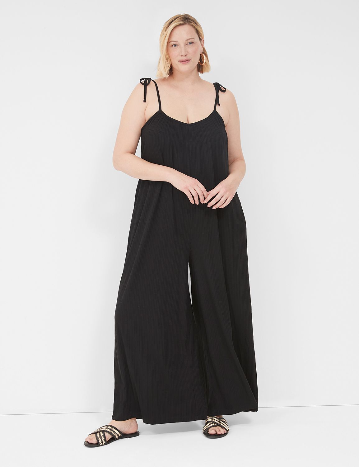 Sleeveless Smocked V-Neck Jumpsuit | LaneBryant