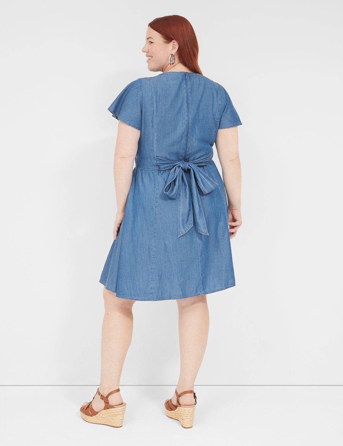 Lena Denim Surplice-Neck Level-Hem Dress | LaneBryant