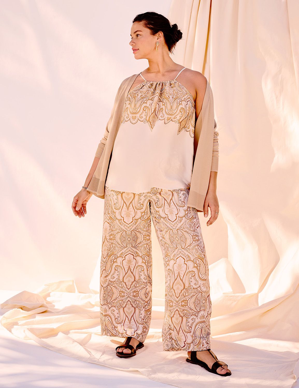 The Pullon Printed Satin Wideleg - | LaneBryant