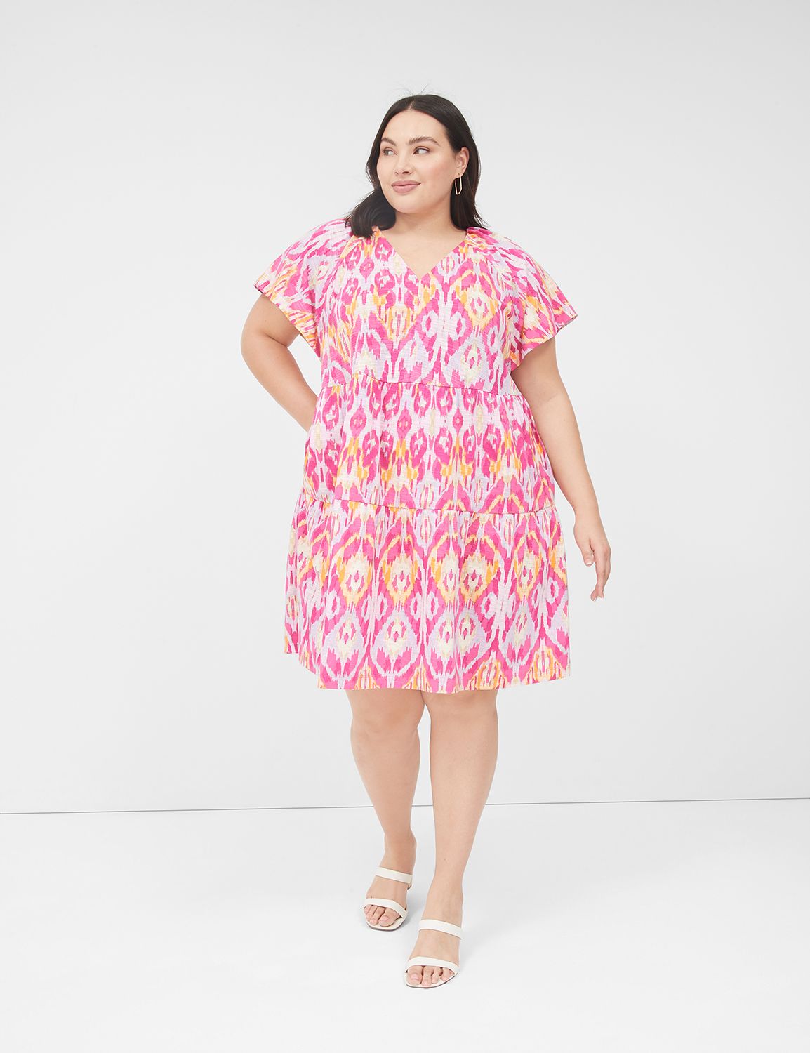 V-Neck Tiered Easy Short Dress | LaneBryant