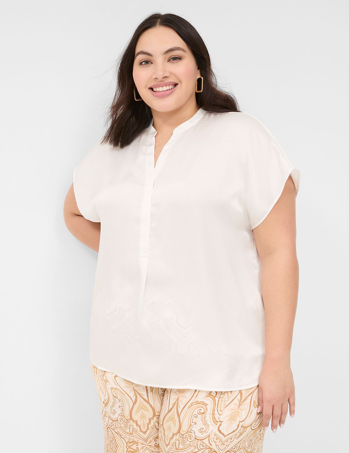 Relaxed Short Sleeve Split Neck Pop | LaneBryant