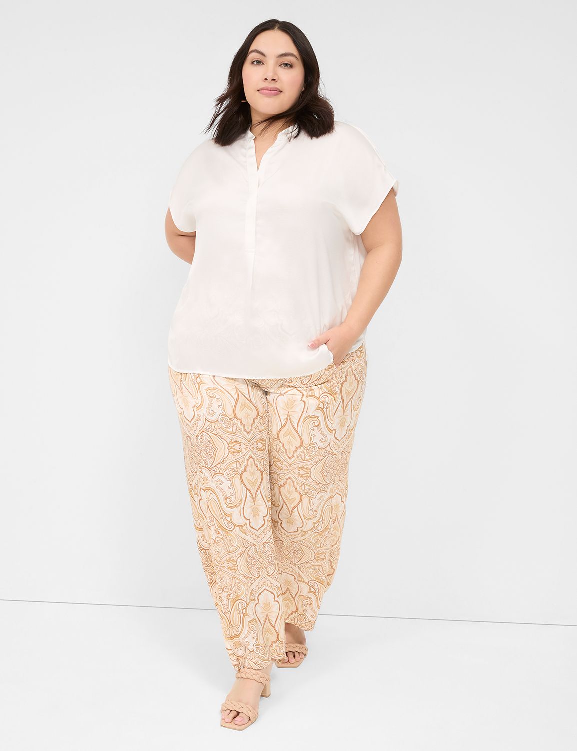 Relaxed Short Sleeve Split Neck Pop | LaneBryant