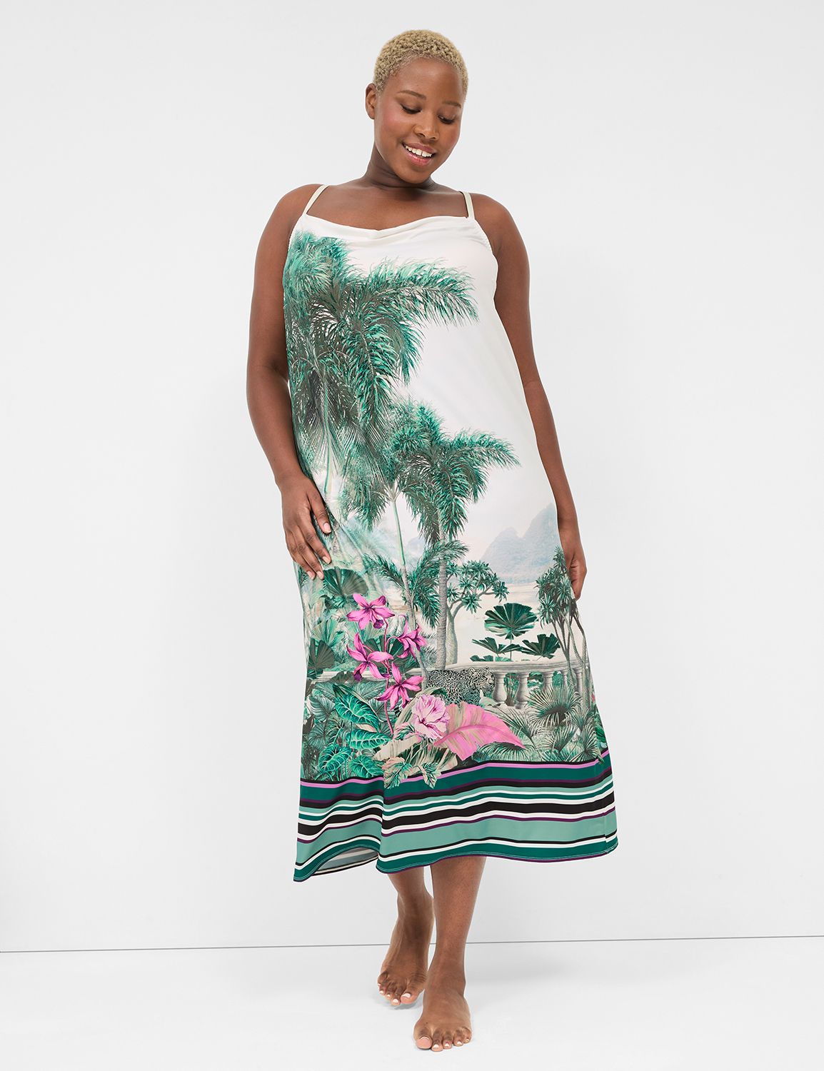 Cowl Neck Printed Slip Dress 114001 | LaneBryant