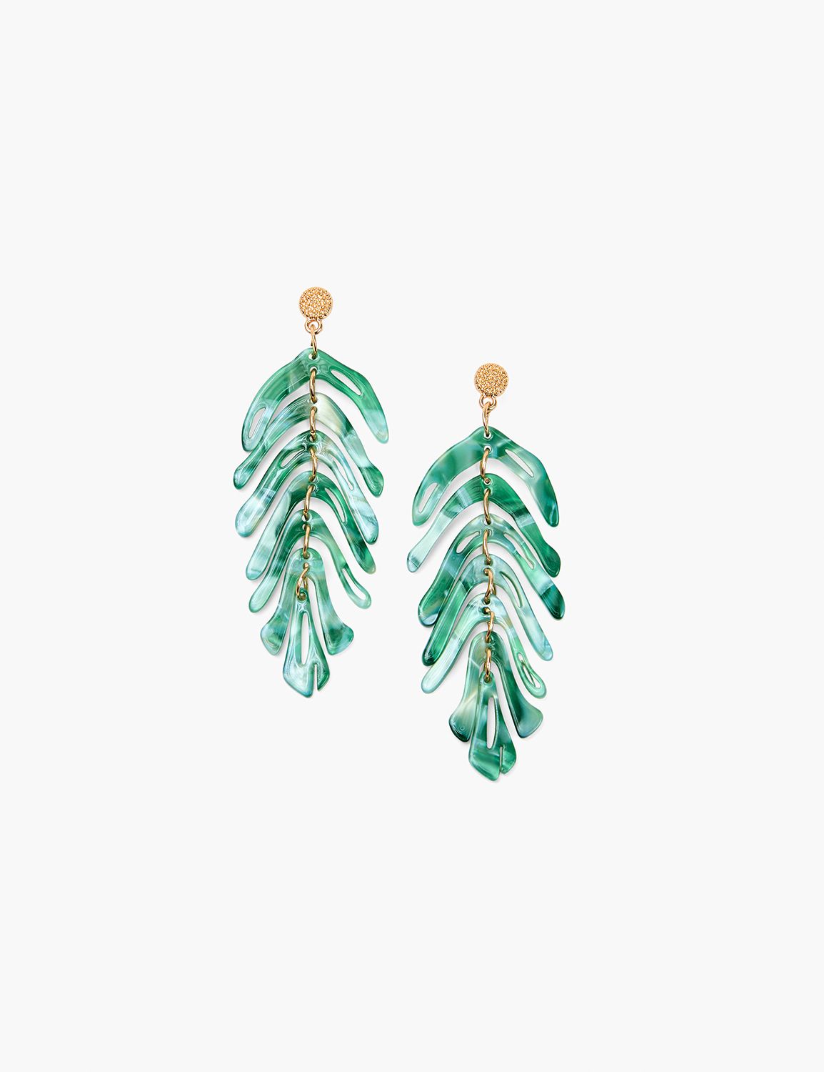 Green Resin Flowy Leaf Earrings | LaneBryant