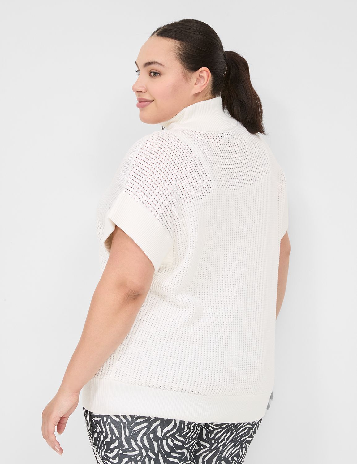 LIVI Short-Sleeve Half-Zip Mesh Sweater | LaneBryant