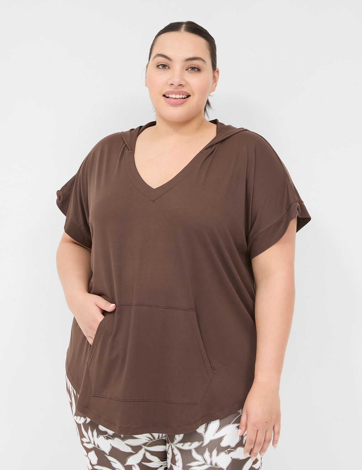 LIVI Knot-Sleeve Recycled LIVI Soft Hooded Tunic | LaneBryant