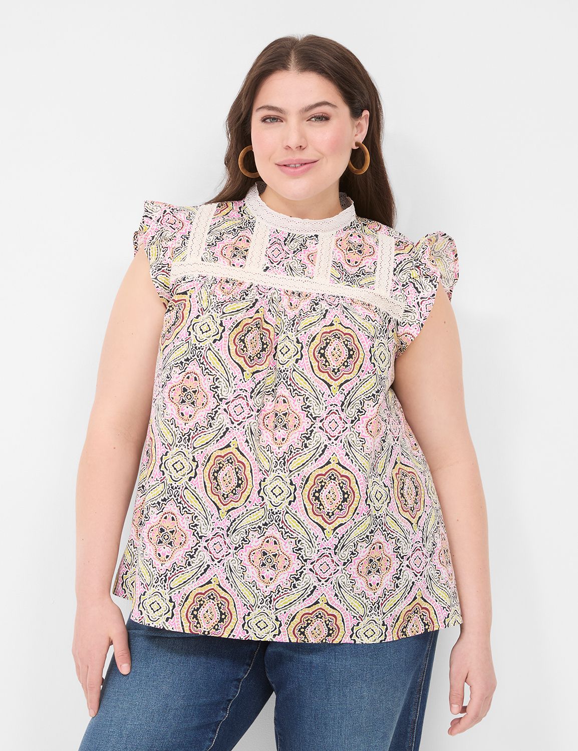 Classic Ruffle Cap Sleeve Trimmed T | LaneBryant