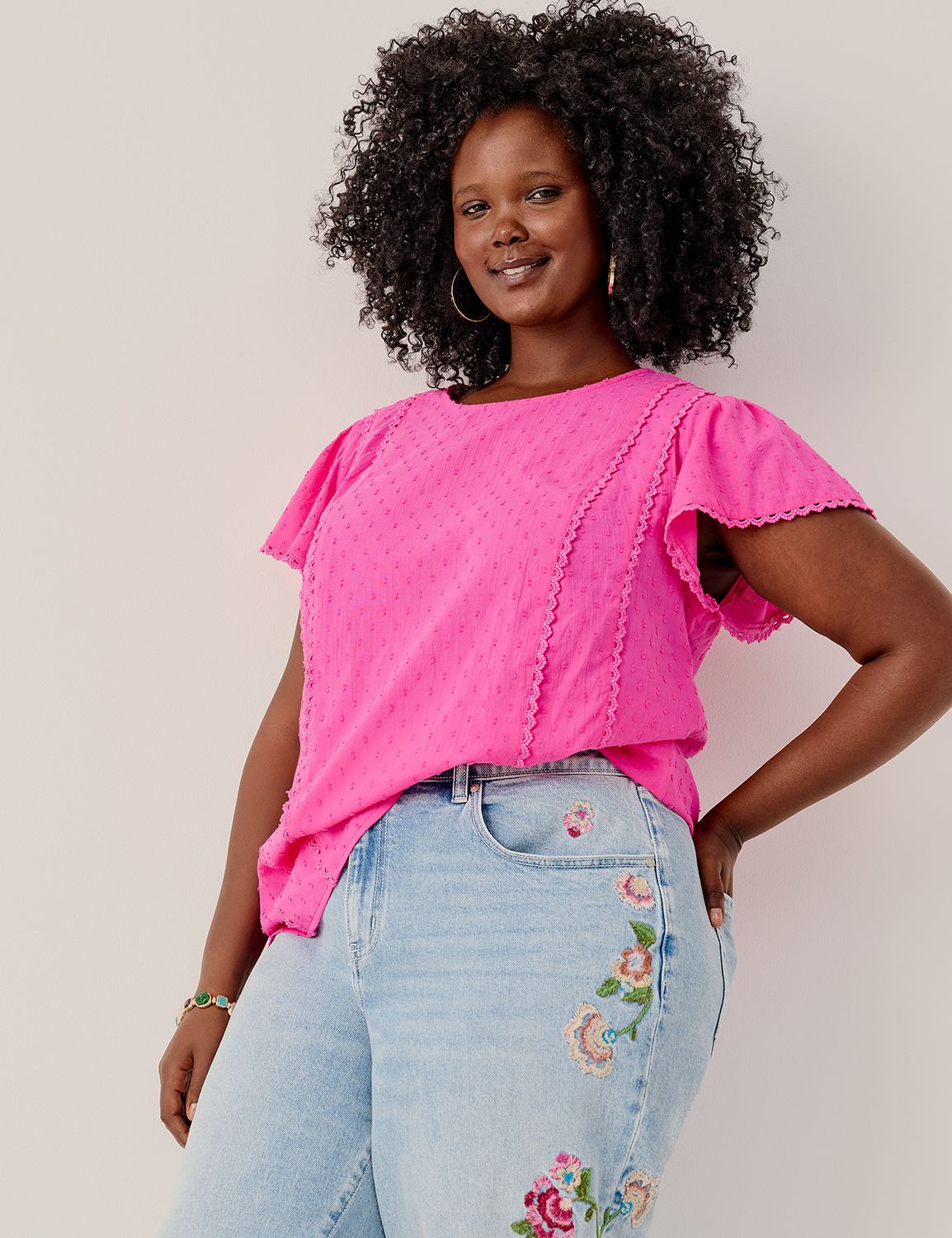 Swing Short Sleeve Crew Neck Blouse | LaneBryant