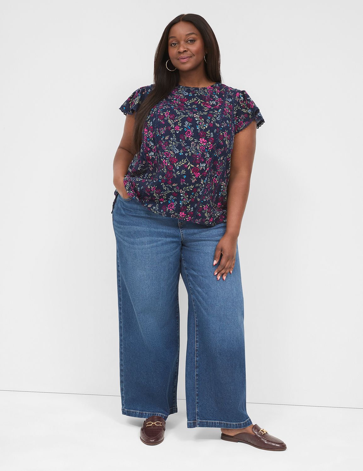 Swing Short Sleeve Crew Neck Blouse | LaneBryant