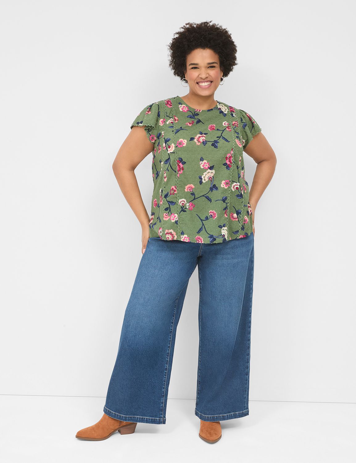 Swing Short Sleeve Crew Neck Blouse | LaneBryant