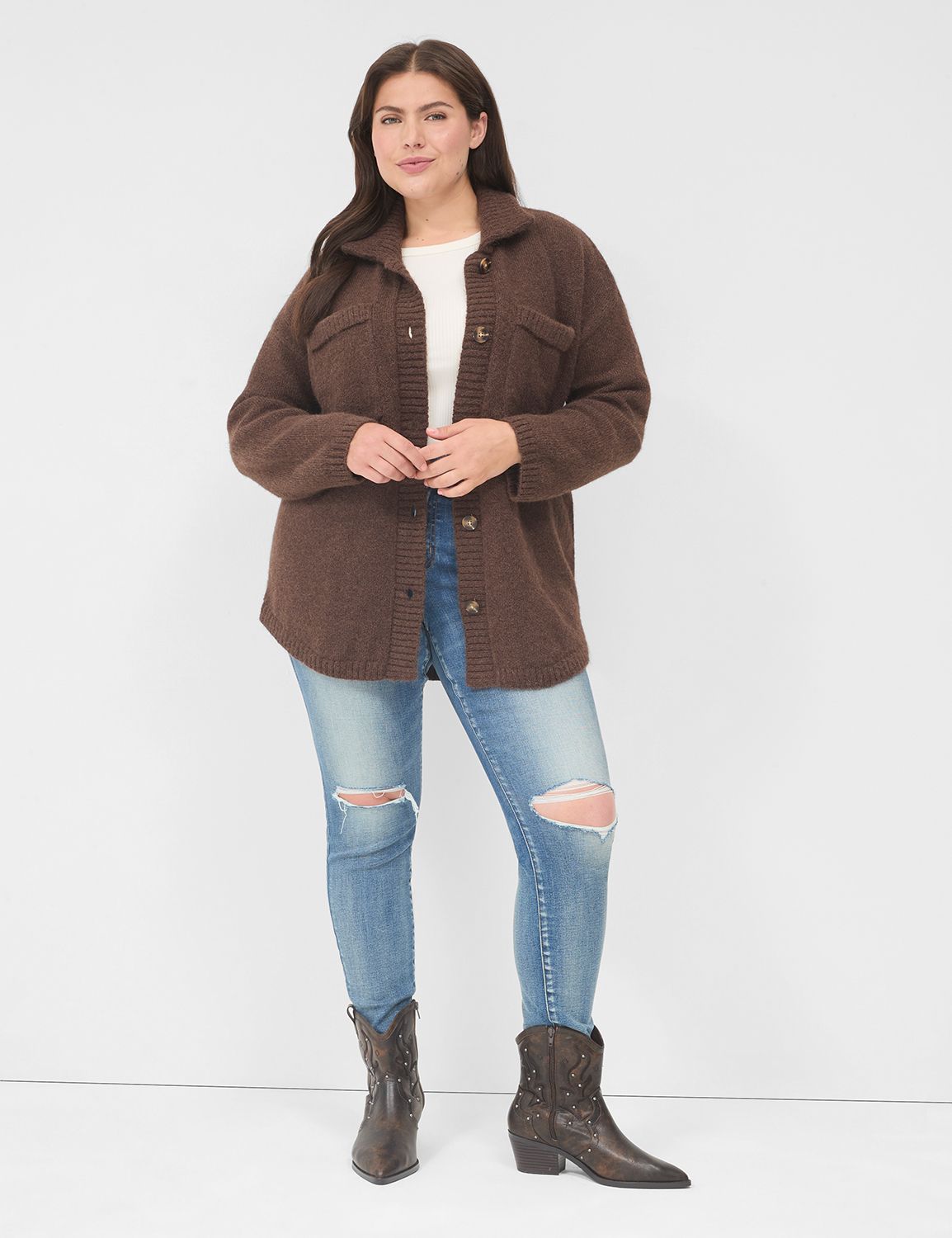 Classic Long Sleeve Open Front Butt | LaneBryant