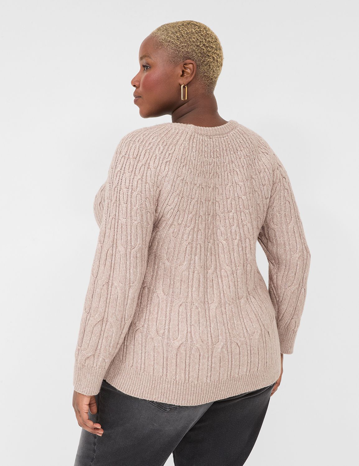 Classic Long Sleeve Crew Neck Cable | LaneBryant