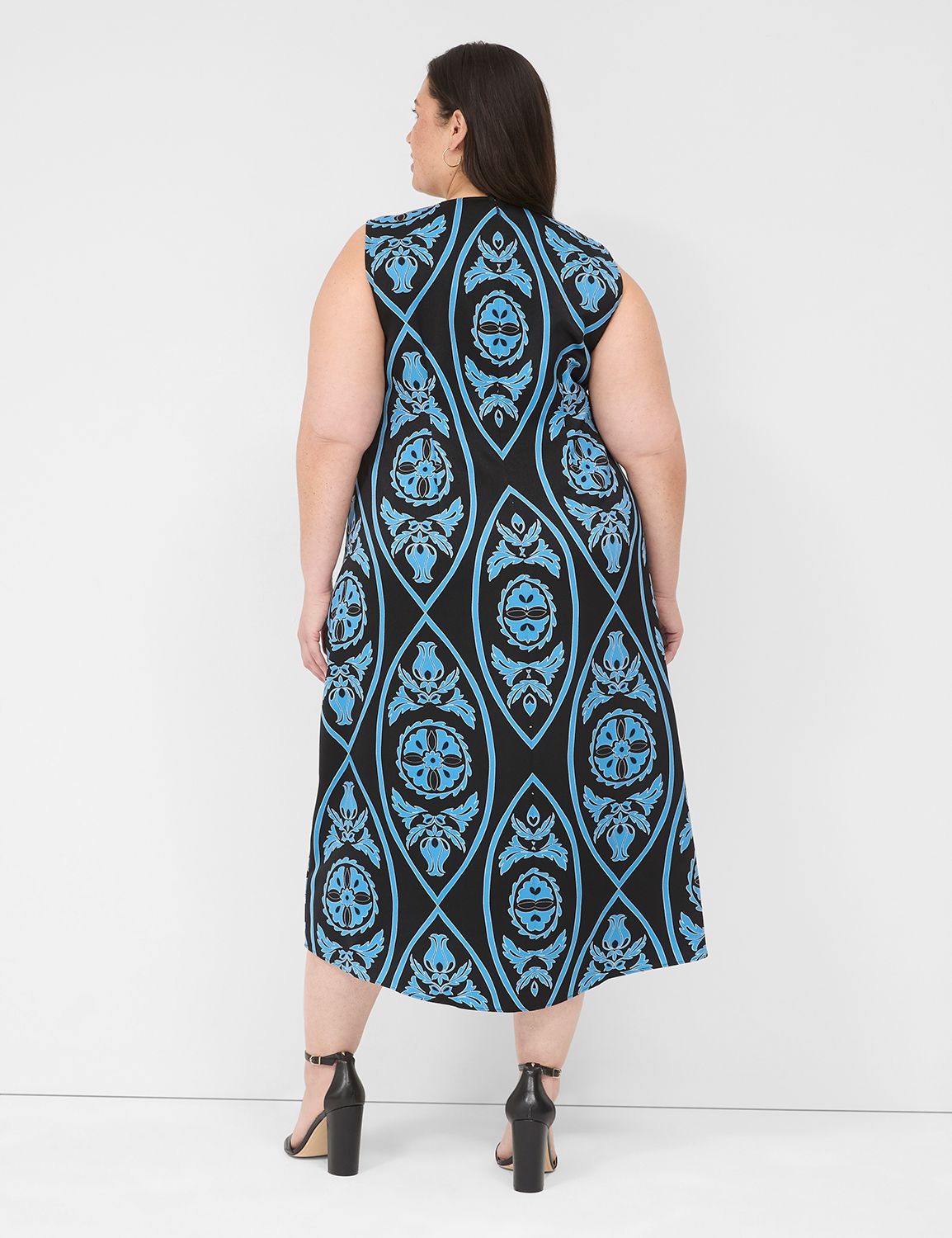 Satin Crew-Neck Shift Midi Dress | LaneBryant