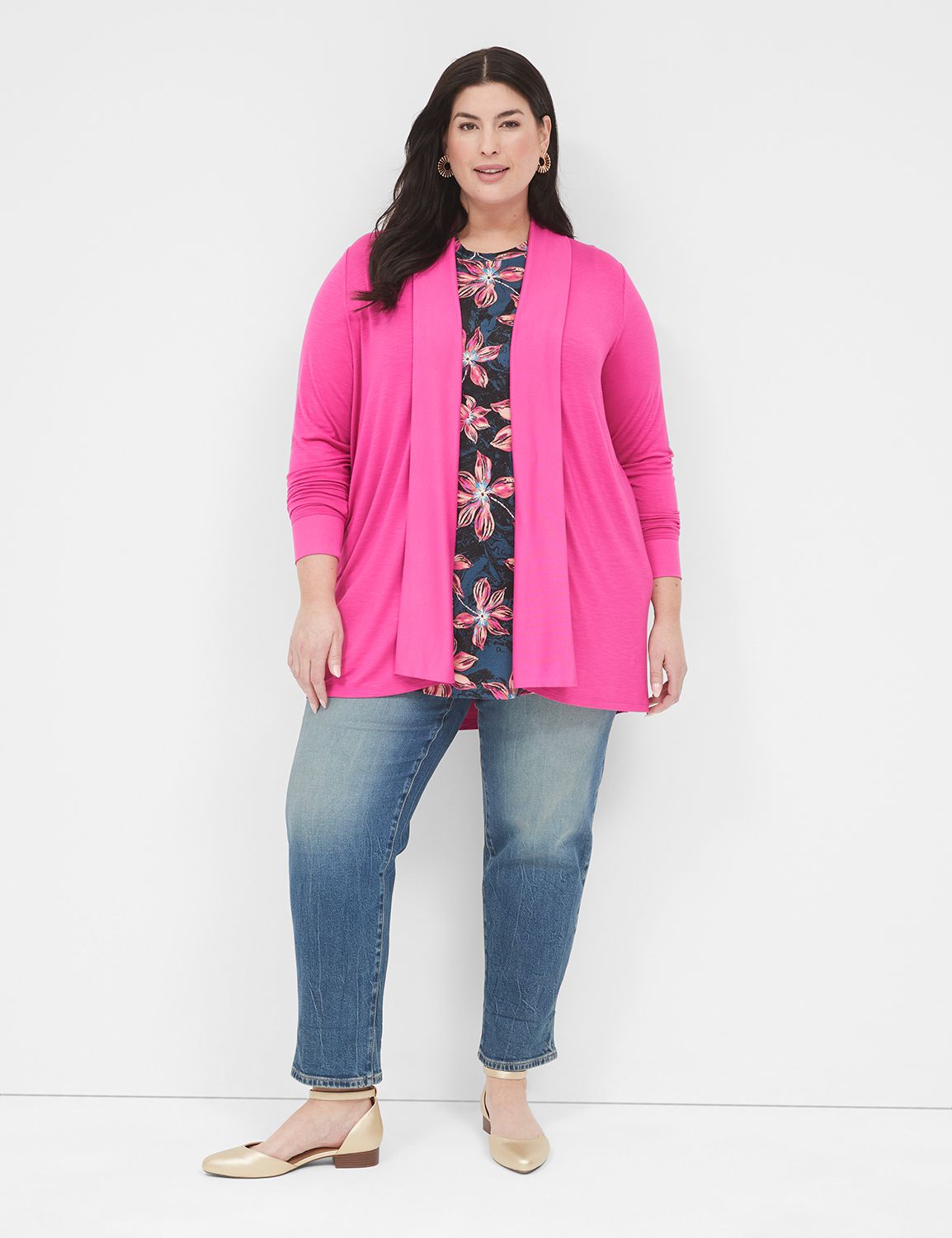 Long-Sleeve Rib-Trim Overpiece | LaneBryant