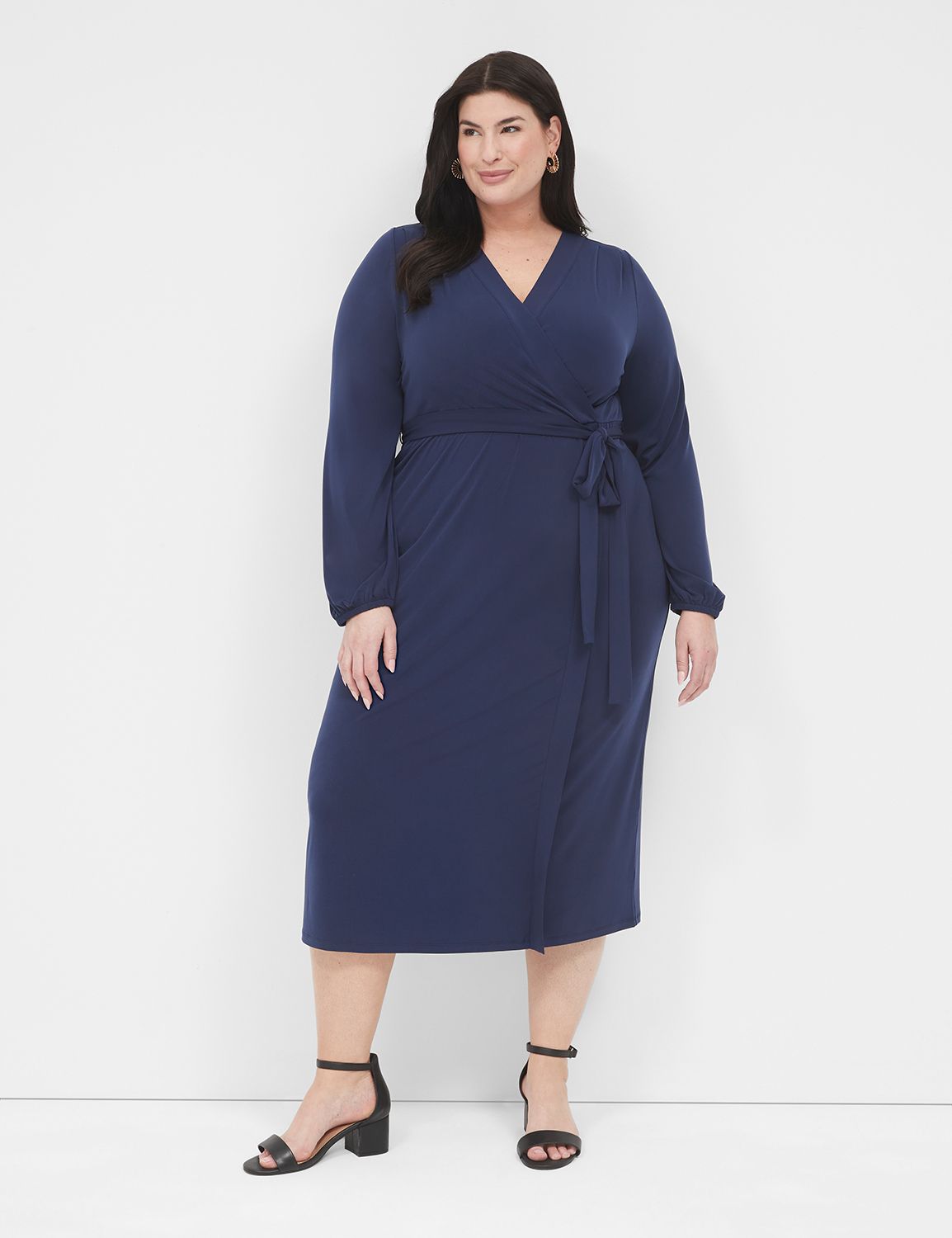 LS COLLARED FAUX WRAP DRESS 1141676