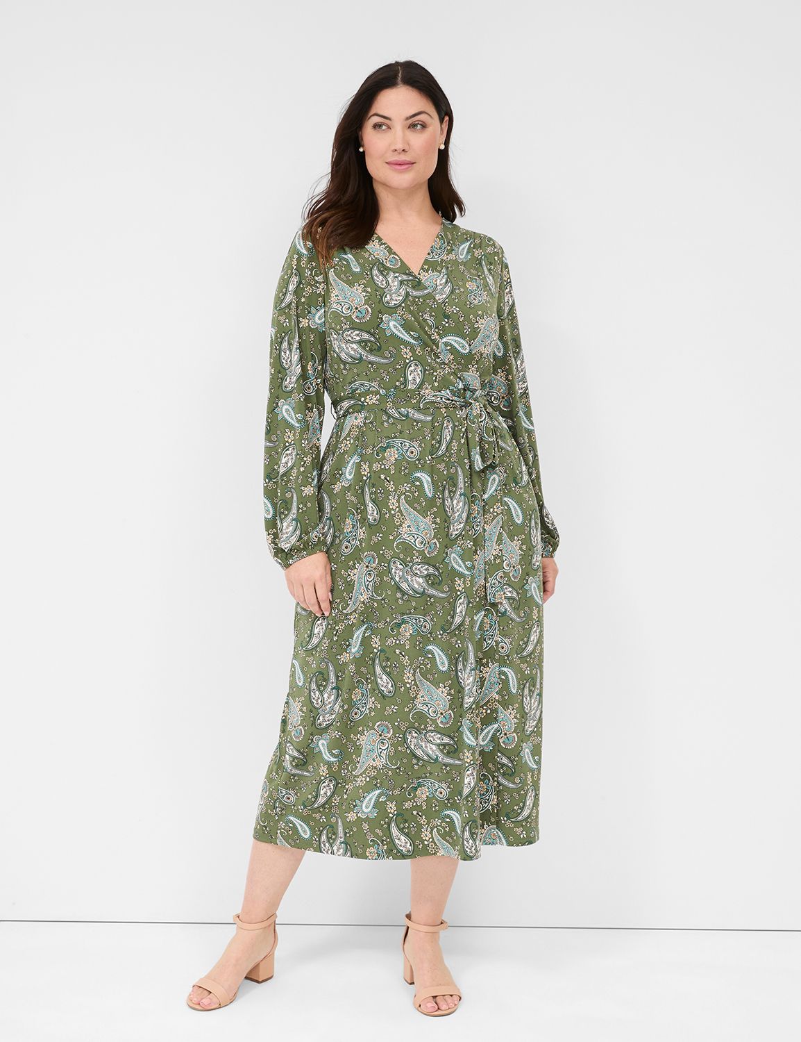LS COLLARED FAUX WRAP DRESS 1141676