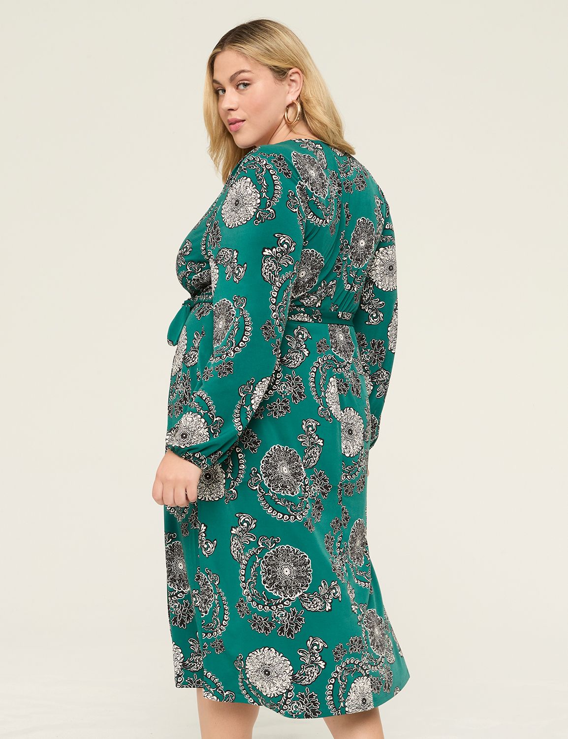 LS COLLARED FAUX WRAP DRESS 1141676