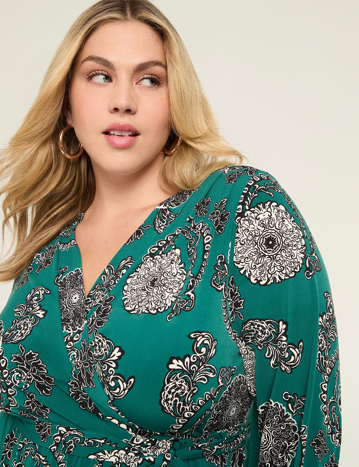 LS COLLARED FAUX WRAP DRESS 1141676