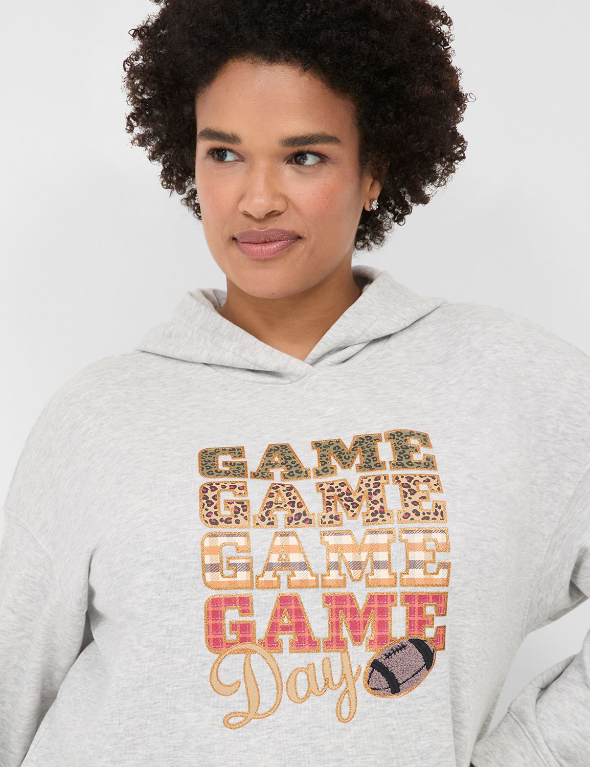 Relaxed Glitter Game Day Graphic Hoodie | LaneBryant