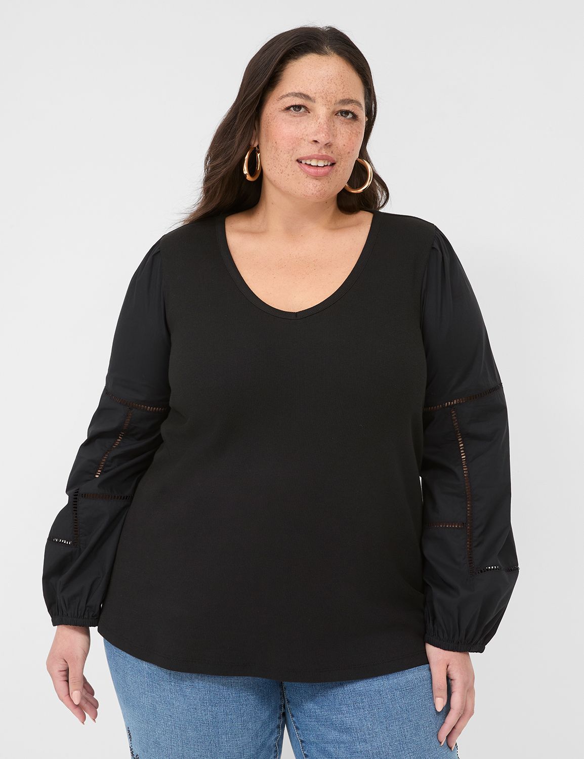 Swing Patchwork-Sleeve Knit & Woven Top | LaneBryant