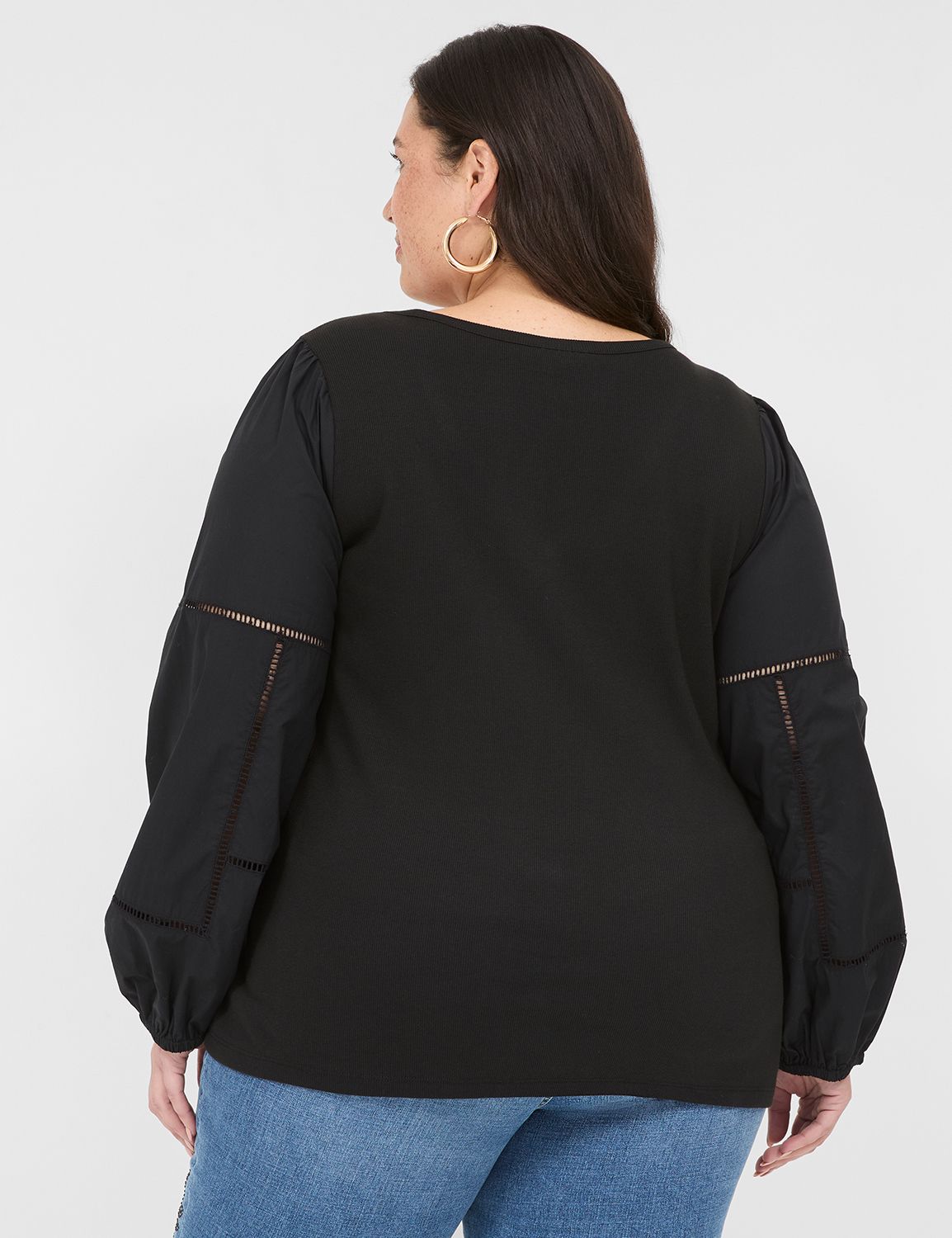 Swing Patchwork-Sleeve Knit & Woven Top | LaneBryant