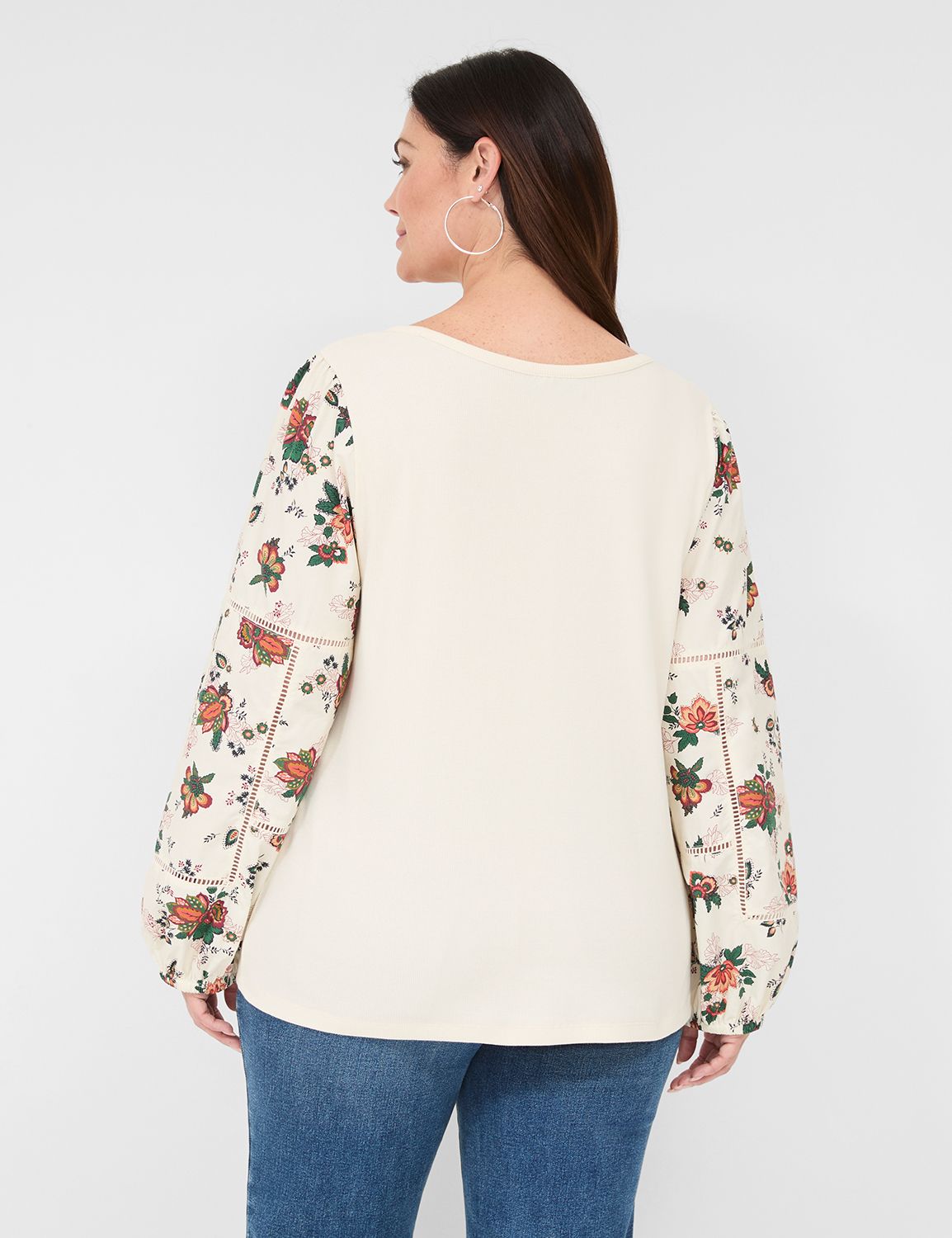 Long Sleeve Patchwork V-Neck Mixed | LaneBryant