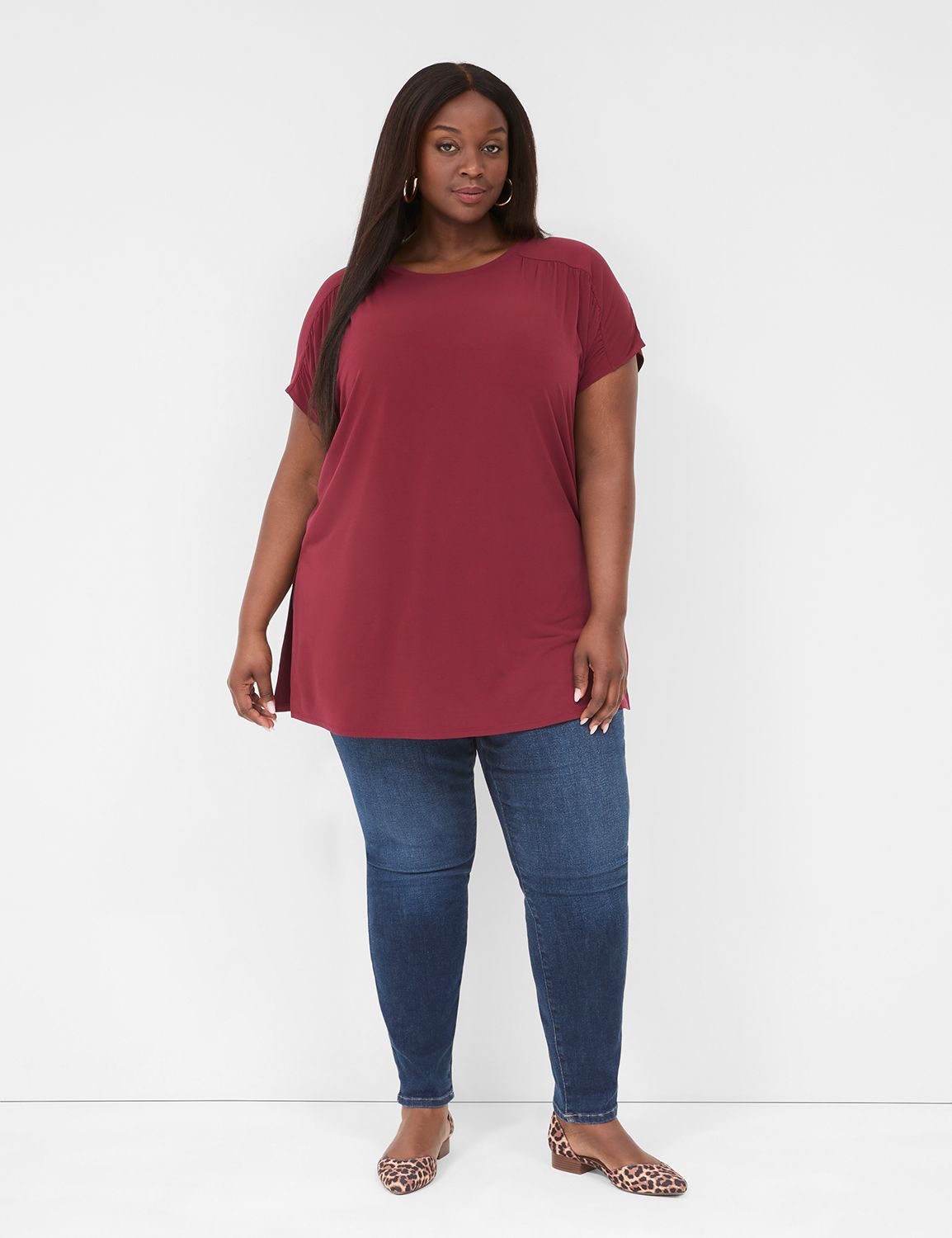 Short Sleeve Shirred Tunic Top F 11 | LaneBryant