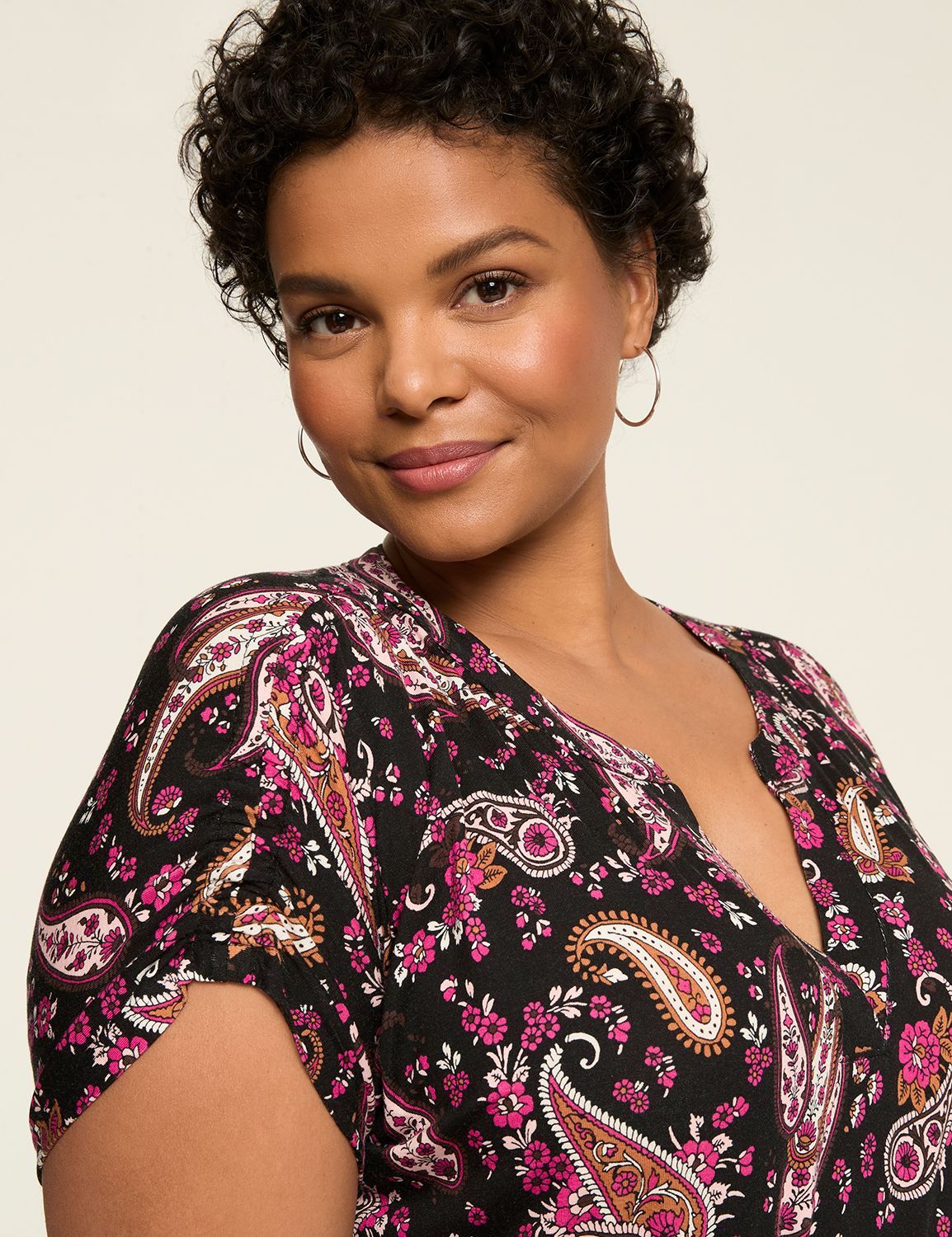 EXTENDED SHIRRED SHOULDER SPLIT NK | LaneBryant